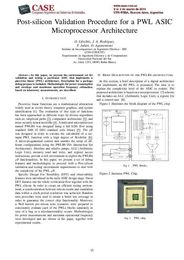 (PDF) Post-silicon Validation Procedure for a PWL ASIC Microprocessor Architecture