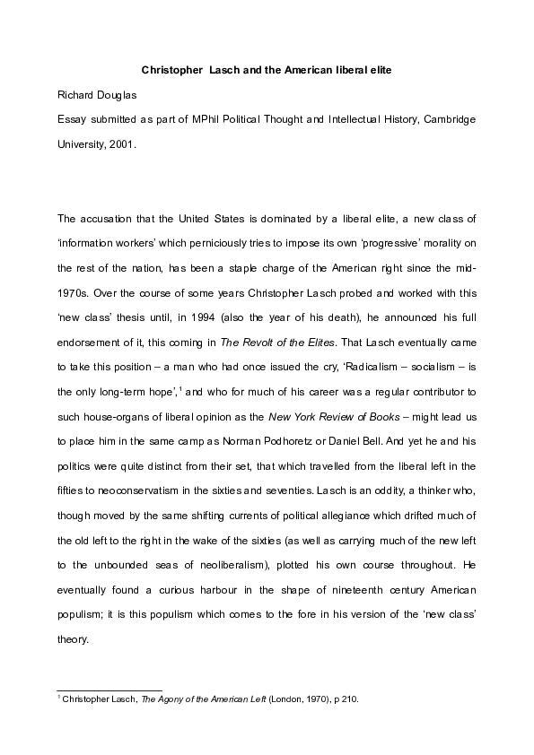 (DOC) Christopher Lasch and the American liberal elite