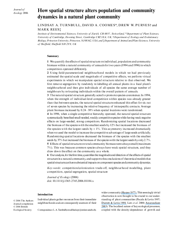 (PDF) How spatial structure alters population and community dynamics in ...