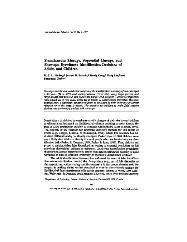 (PDF) Simultaneous Lineups, Sequential Lineups, and Showups: Eyewitness ...