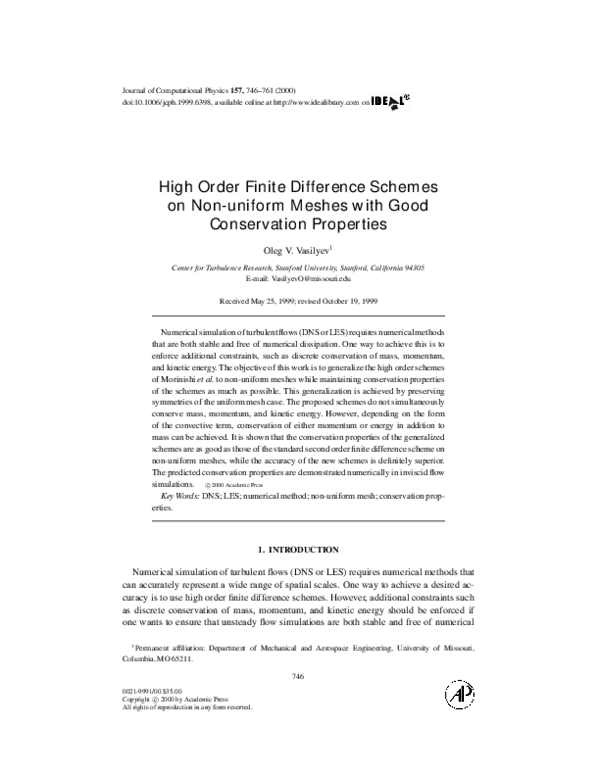 Pdf High Order Finite Difference Schemes On Non Uniform Meshes With Good Conservation Properties