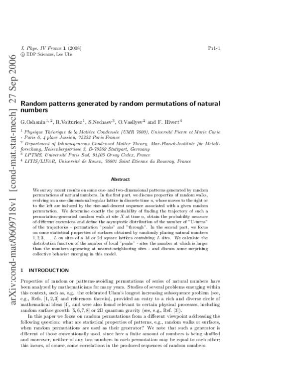 (PDF) Random patterns generated by random permutations of natural numbers (PDF) Random patterns generated by random permutations of natural numbers