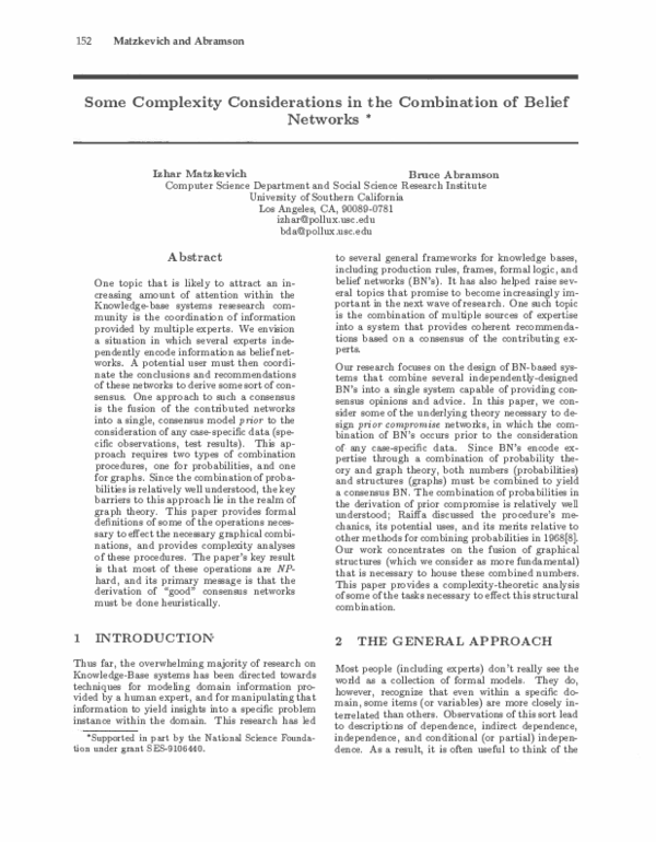 (PDF) Some Complexity Considerations in the Combination of Belief Networks