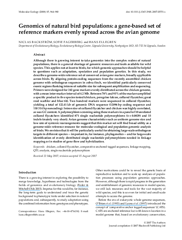 (PDF) Genomics of natural bird populations: a gene-based set of ...