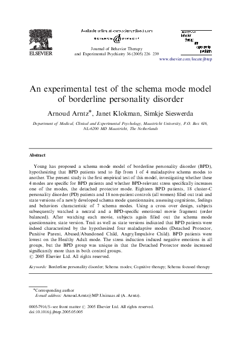 (PDF) An experimental test of the schema mode model of borderline ...