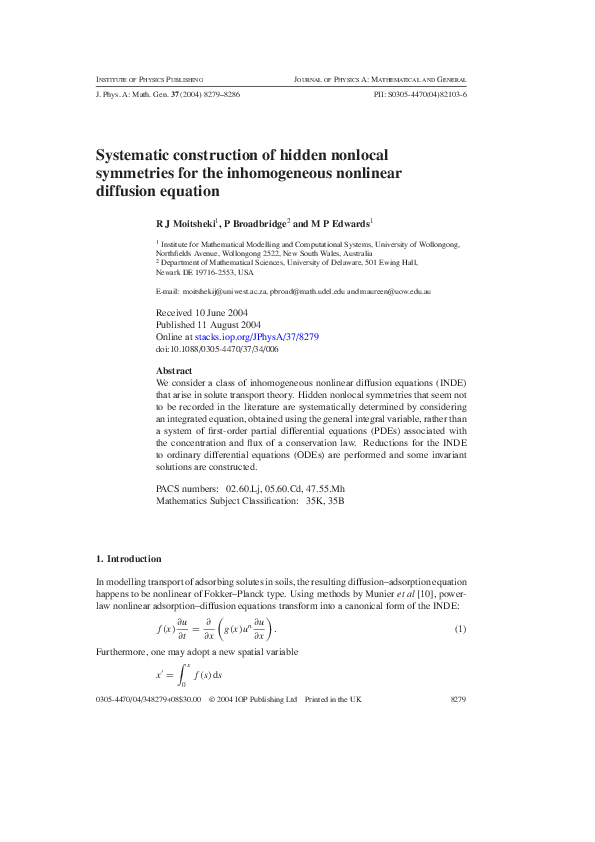 (PDF) Systematic construction of hidden nonlocal symmetries for the inhomogeneous nonlinear ...