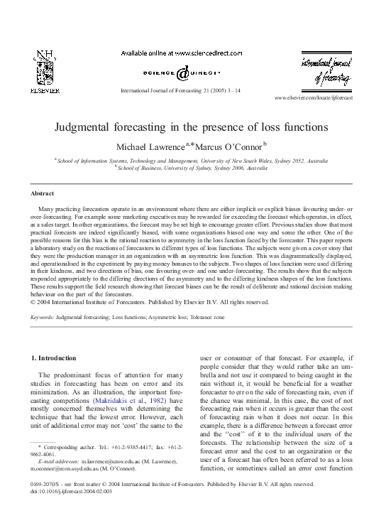 (PDF) Judgmental forecasting in the presence of loss functions