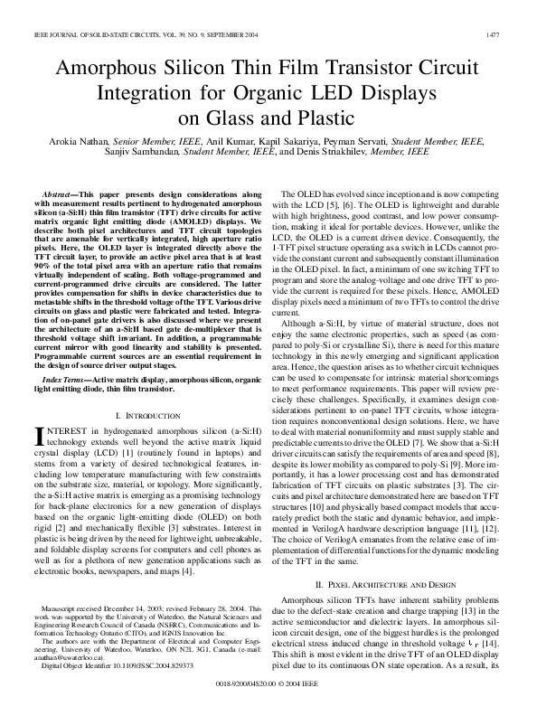 (PDF) Amorphous silicon thin film transistor circuit integration for ...