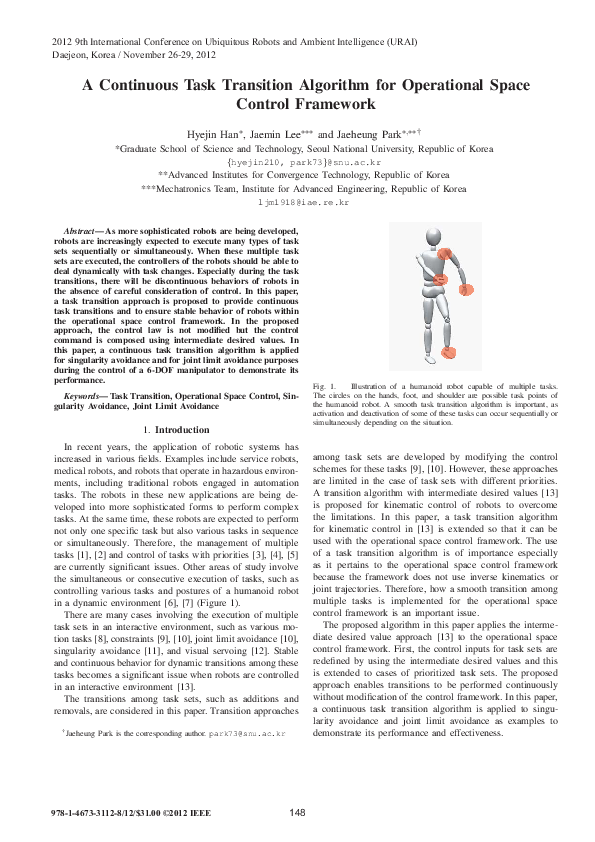 (PDF) A continuous task transition algorithm for operational space control framework