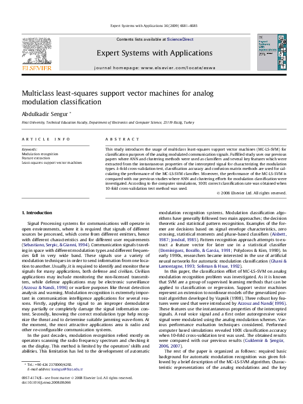 Pdf Multiclass Least Squares Support Vector Machines For Analog
