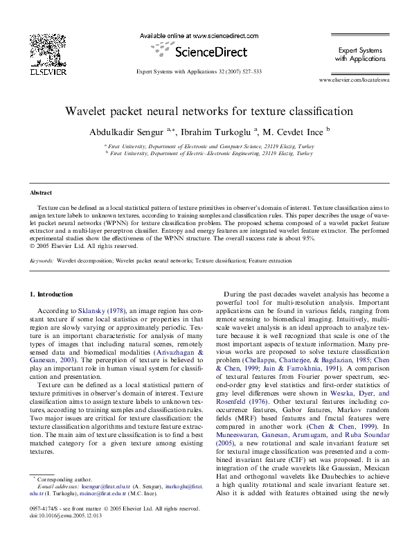 (PDF) Wavelet packet neural networks for texture classification
