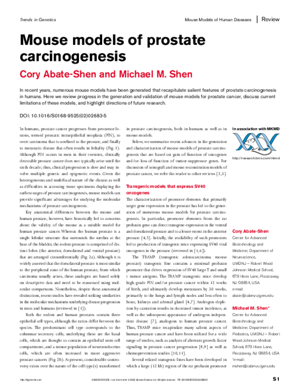 (PDF) Mouse models of prostate carcinogenesis