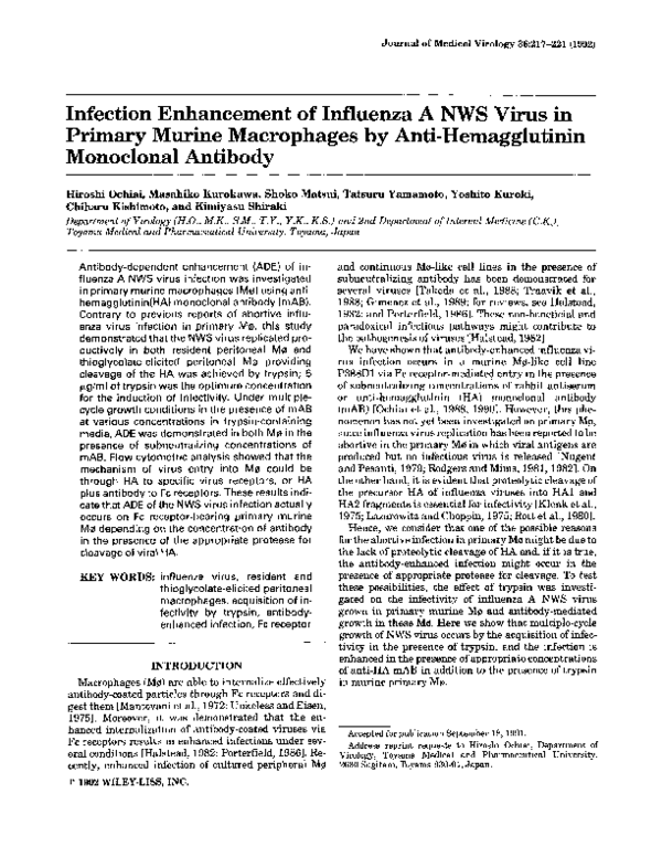 (PDF) Infection enhancement of influenza A NWS virus in primary murine ...