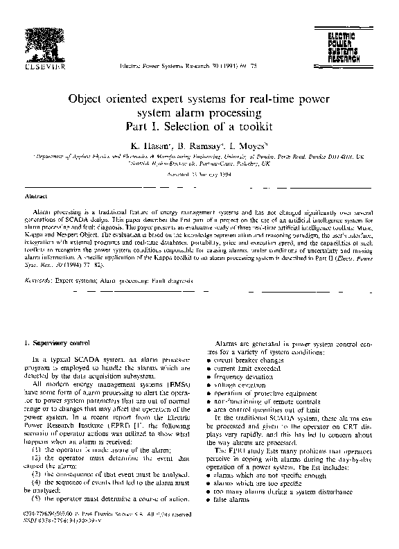 (PDF) Object oriented expert systems for real-time power system alarm processing Part II ...