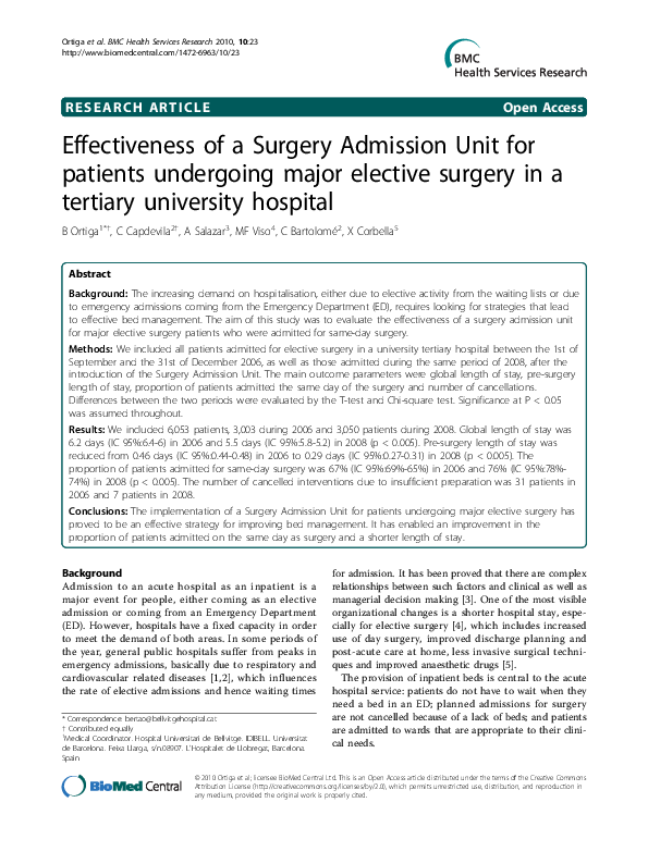 (PDF) Effectiveness of a Surgery Admission Unit for patients undergoing ...
