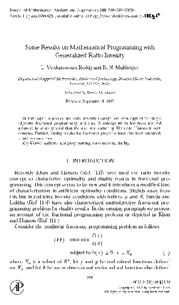 (PDF) Some Results on Mathematical Programming with Generalized Ratio Invexity