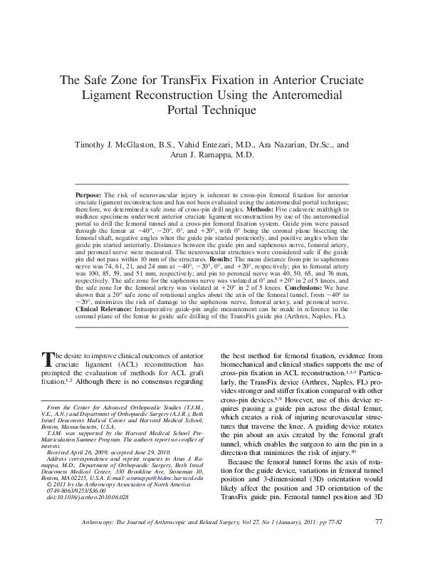 (PDF) The Safe Zone for TransFix Fixation in Anterior Cruciate Ligament Reconstruction Using the ...