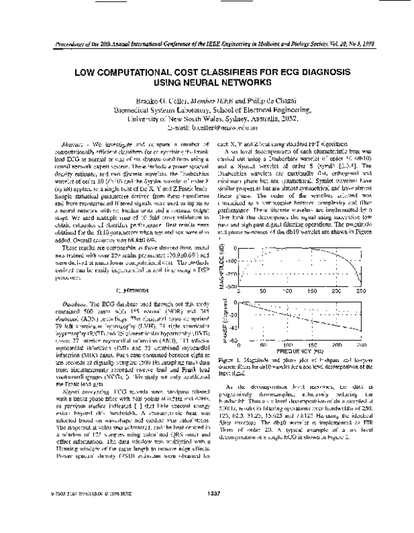 Pdf Low Computational Cost Classifiers For Ecg Diagnosis Using Neural Networks