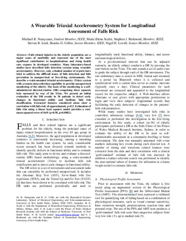Pdf A Wearable Triaxial Accelerometry System For Longitudinal Assessment Of Falls Risk