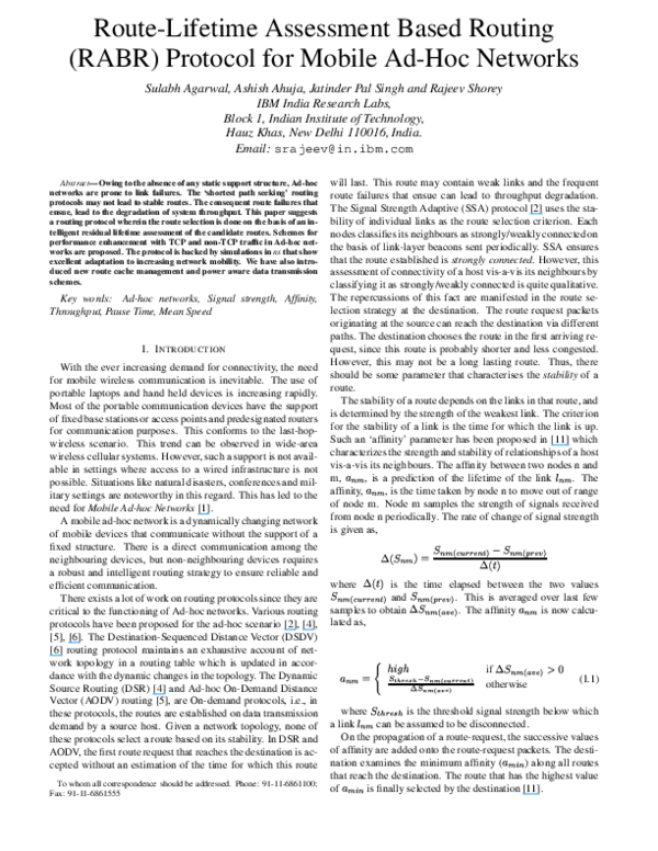 Pdf Route Lifetime Assessment Based Routing Rabr Protocol For Mobile Ad Hoc Networks