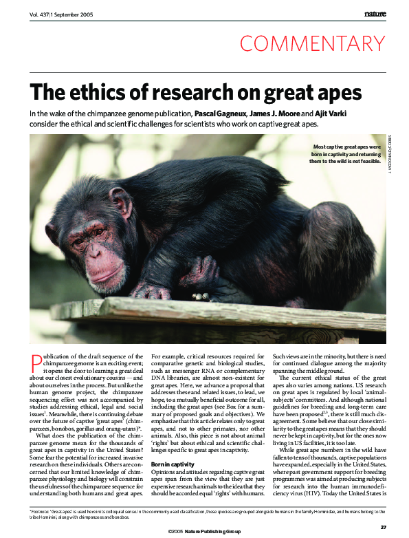 (PDF) The ethics of research on great apes