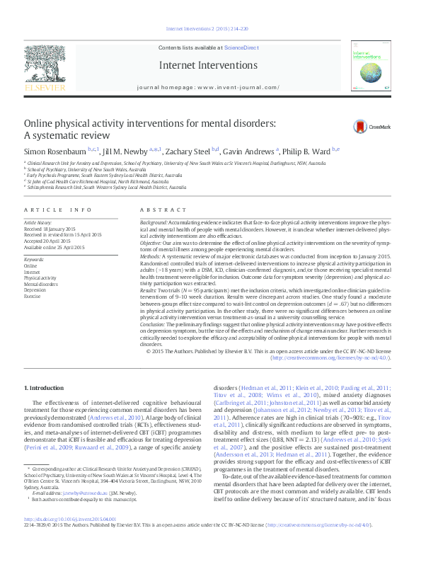 (PDF) Online physical activity interventions for mental disorders: A ...