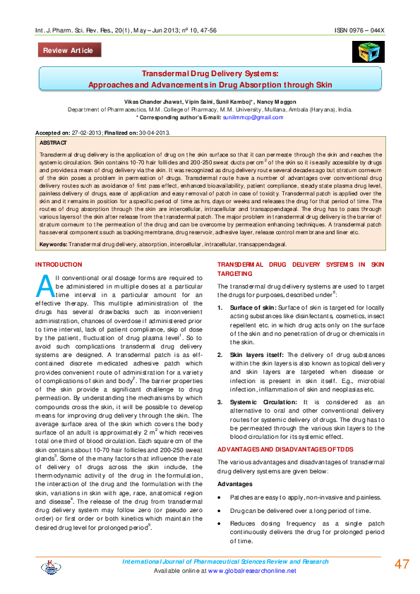 (PDF) Transdermal Drug Delivery Systems
