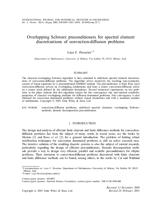 (PDF) Overlapping Schwarz Preconditioners for Spectral N´ ed´ elec Elements for a Model Problem ...