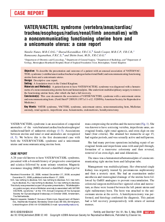 (PDF) VATER/VACTERL syndrome (vertebra/anus/cardiac/trachea/esophogus ...