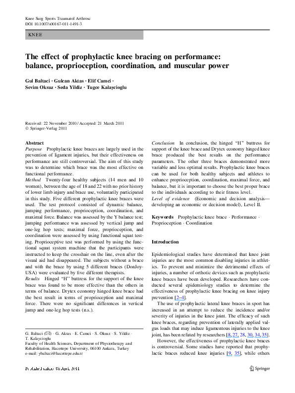 (PDF) The effect of prophylactic knee bracing on performance: balance ...