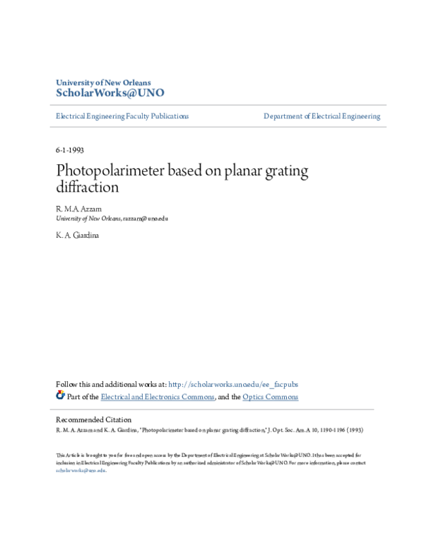 (PDF) Photopolarimeter based on planar grating diffraction