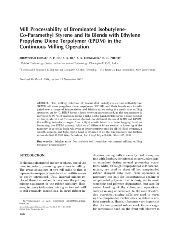 (PDF) Mill processability of brominated isobutylene-co-paramethyl ...