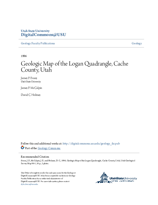 (PDF) Geologic Map of the Logan Quadrangle, Cache County, Utah