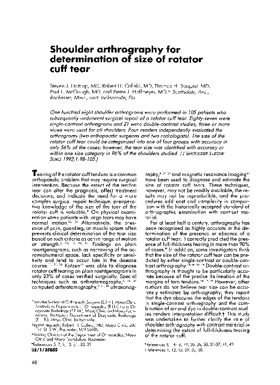 (PDF) Shoulder arthrography for determination of size of rotator cuff tear