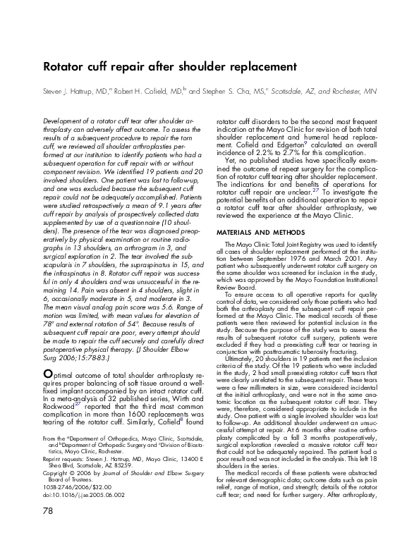 (PDF) Rotator cuff repair after shoulder replacement