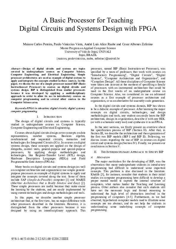 (PDF) A basic processor for teaching digital circuits and systems design with FPGA