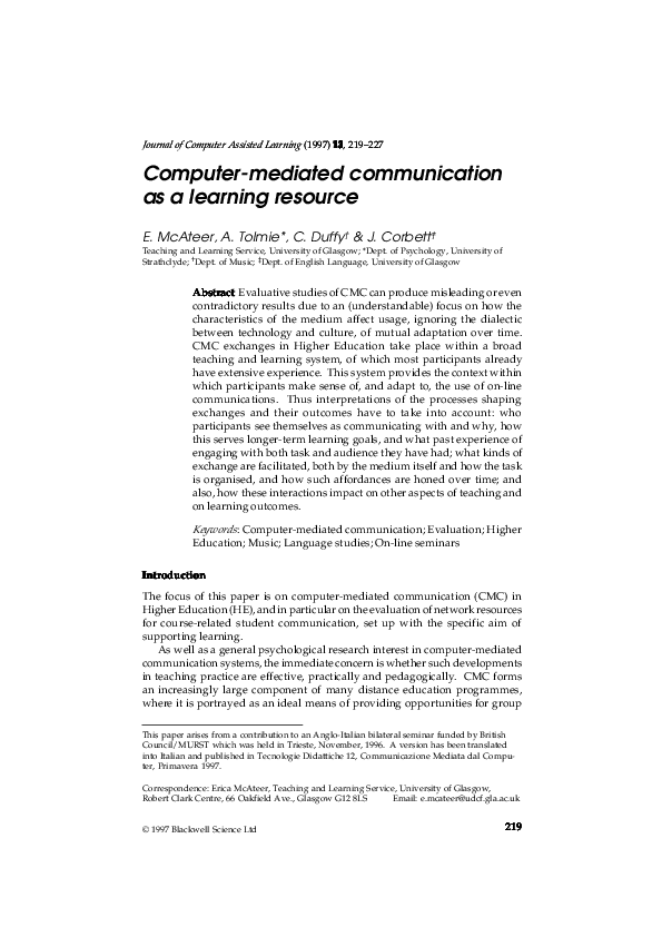 (PDF) Computer-mediated communication as a learning resource