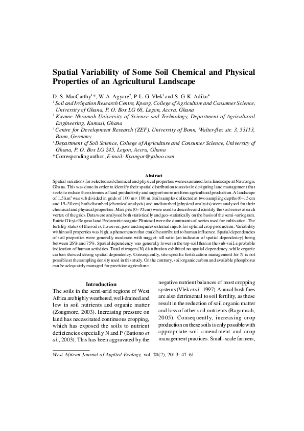(PDF) Spatial Variability of Some Soil Chemical and Physical Properties of an Agricultural Landscape