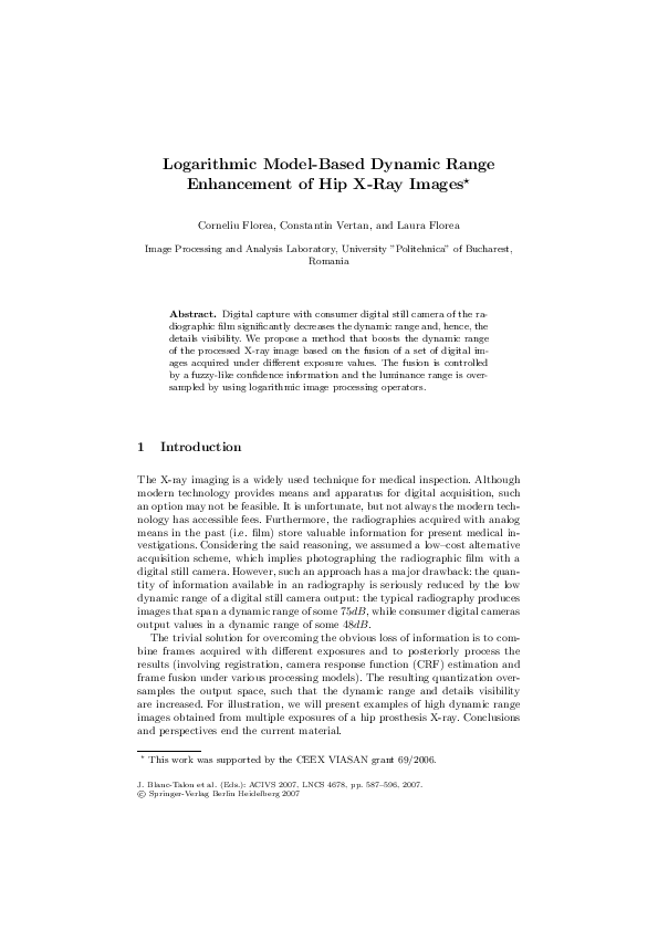 (PDF) Logarithmic Model-Based Dynamic Range Enhancement of Hip X-Ray Images