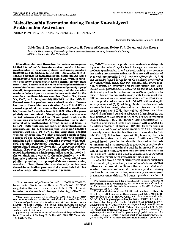 (PDF) Meizothrombin formation during factor Xa-catalyzed prothrombin ...