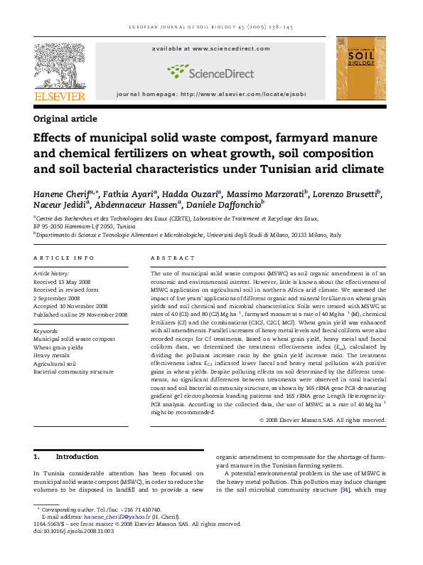 (PDF) Effects of municipal solid waste compost, farmyard manure and ...