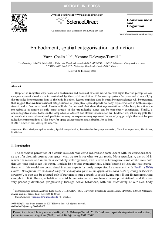 (PDF) Embodiment, spatial categorisation and action
