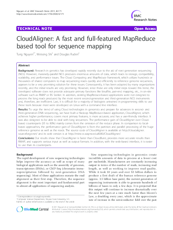 (PDF) CloudAligner: A fast and full-featured MapReduce based tool for ...