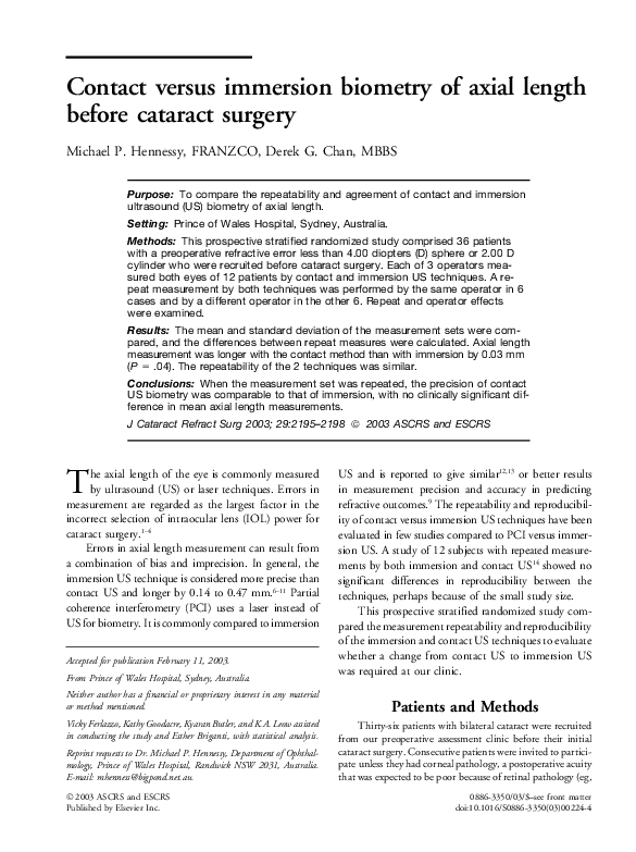 (PDF) Contact versus immersion biometry of axial length before cataract ...