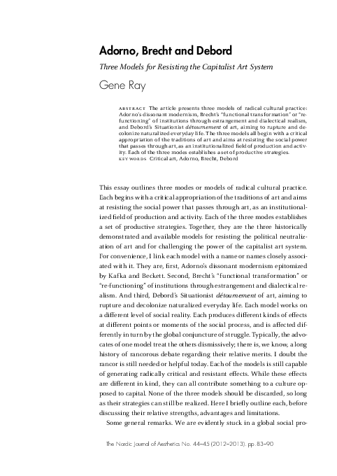 Adorno, Brecht, Debord: Three Models for Resisting the Capitalist Art ...