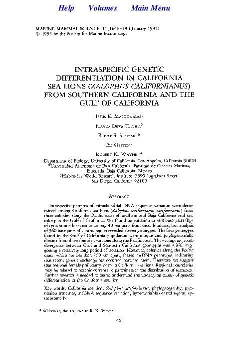 (PDF) INTRASPECIFIC GENETIC DIFFERENTIATION IN CALIFORNIA SEA LIONS ...