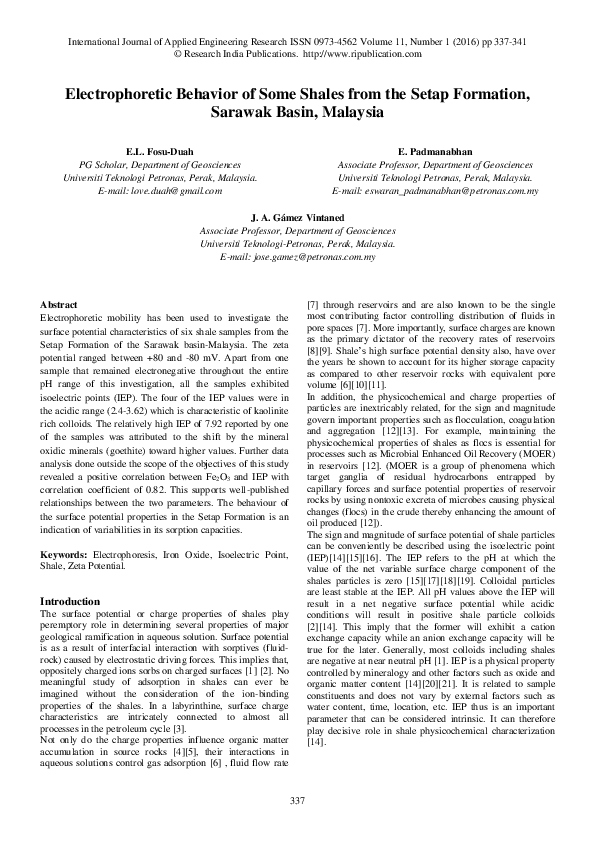 (PDF) Electrophoretic Behavior of Some Shales from the Setap Formation ...
