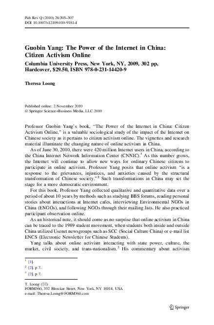 (PDF) Guobin Yang: The Power of the Internet in China: Citizen Activism ...