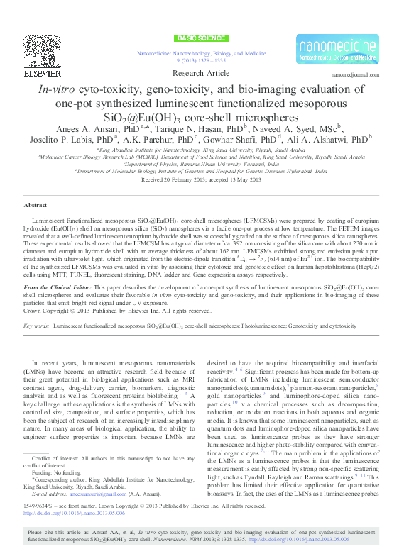 (PDF) In-vitro cyto-toxicity, geno-toxicity, and bio-imaging evaluation ...