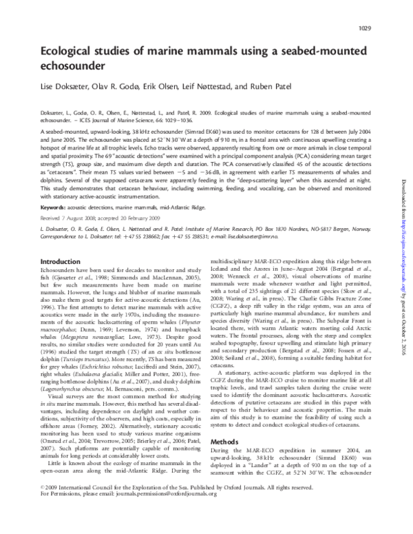 (PDF) Ecological studies of marine mammals using a seabed-mounted ...